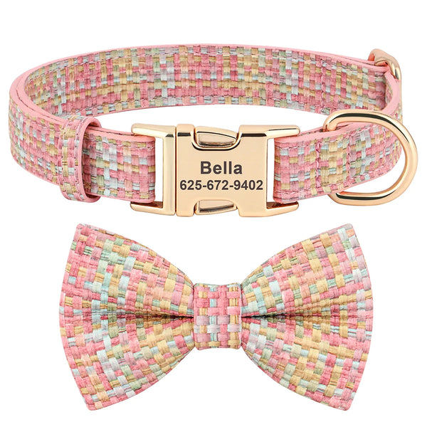 Fashionable Personalized Dog Collar with Bowtie | Custom Pet Name ID D ...